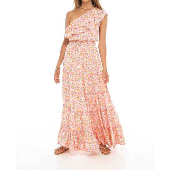 Skemo | Dresses | New Skemo Dreamwave One Shoulder Long Dress In Coral ...